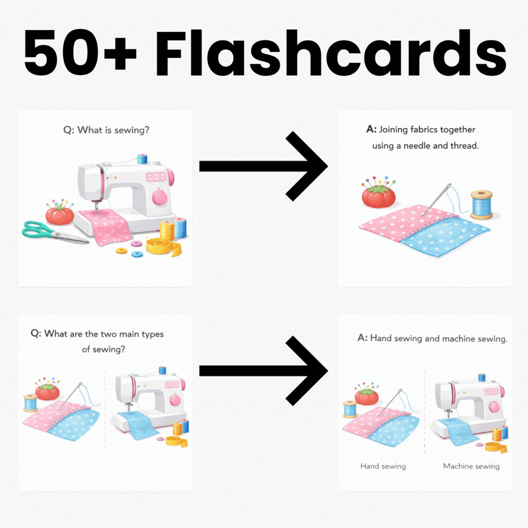 50+ Sewing Flashcards – Study Sewing Notes